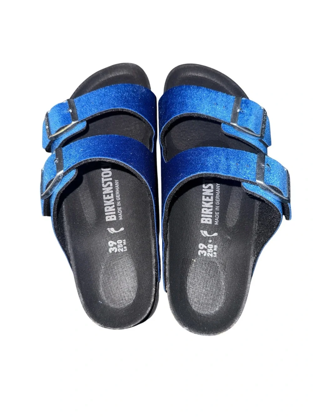 Birkenstock | Shoes | Birkenstock Blue Twostrap Velvet Slide With ...